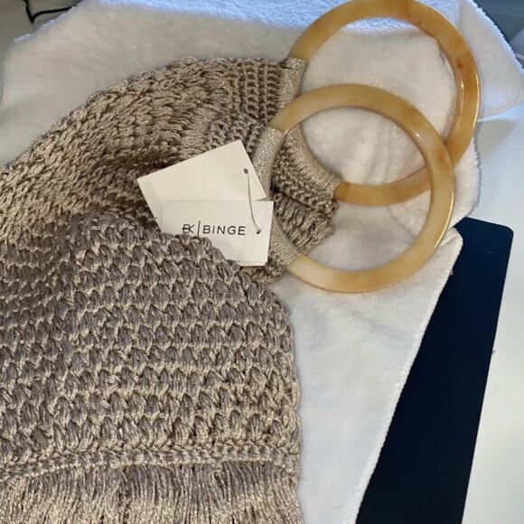 Binge | Bags | Binge Women S Beige Crochet Fringe Crochet Double Flat ...